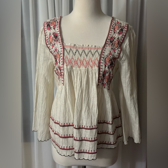 THML | Tops | Thml Smocked Embroidered Peasant Blouse Top Nwt | Poshmark